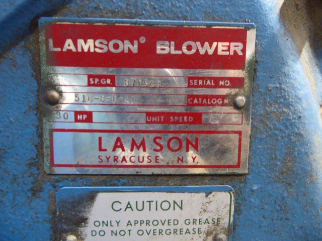 Used Agitation Blower – Lamson 30 HP Steel Air Agitation Blower AA2209 ...