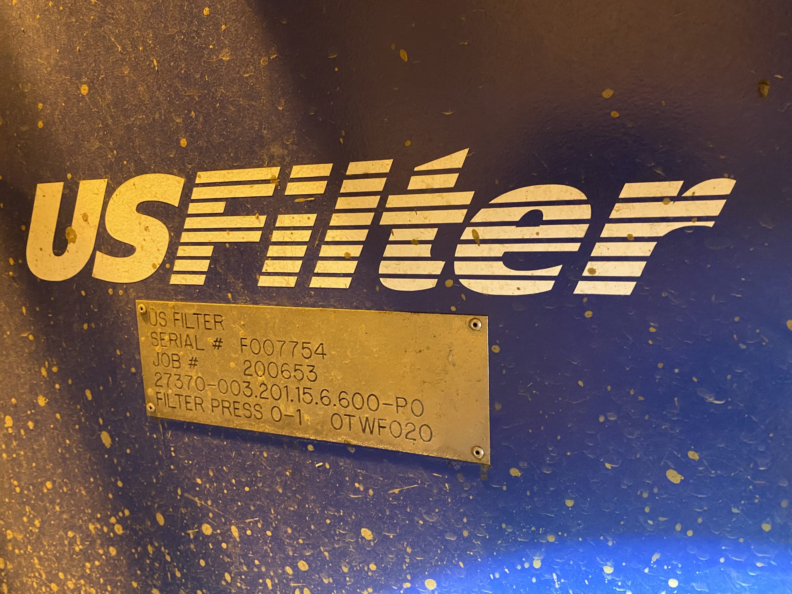 US Filter 100 Exp to125 Cu’ Air Over Hyd Filter Press FP2413 | Ronatec