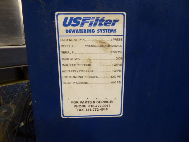 US Filter 100 Exp to125 Cu’ Air Over Hyd Filter Press FP2414 | Ronatec