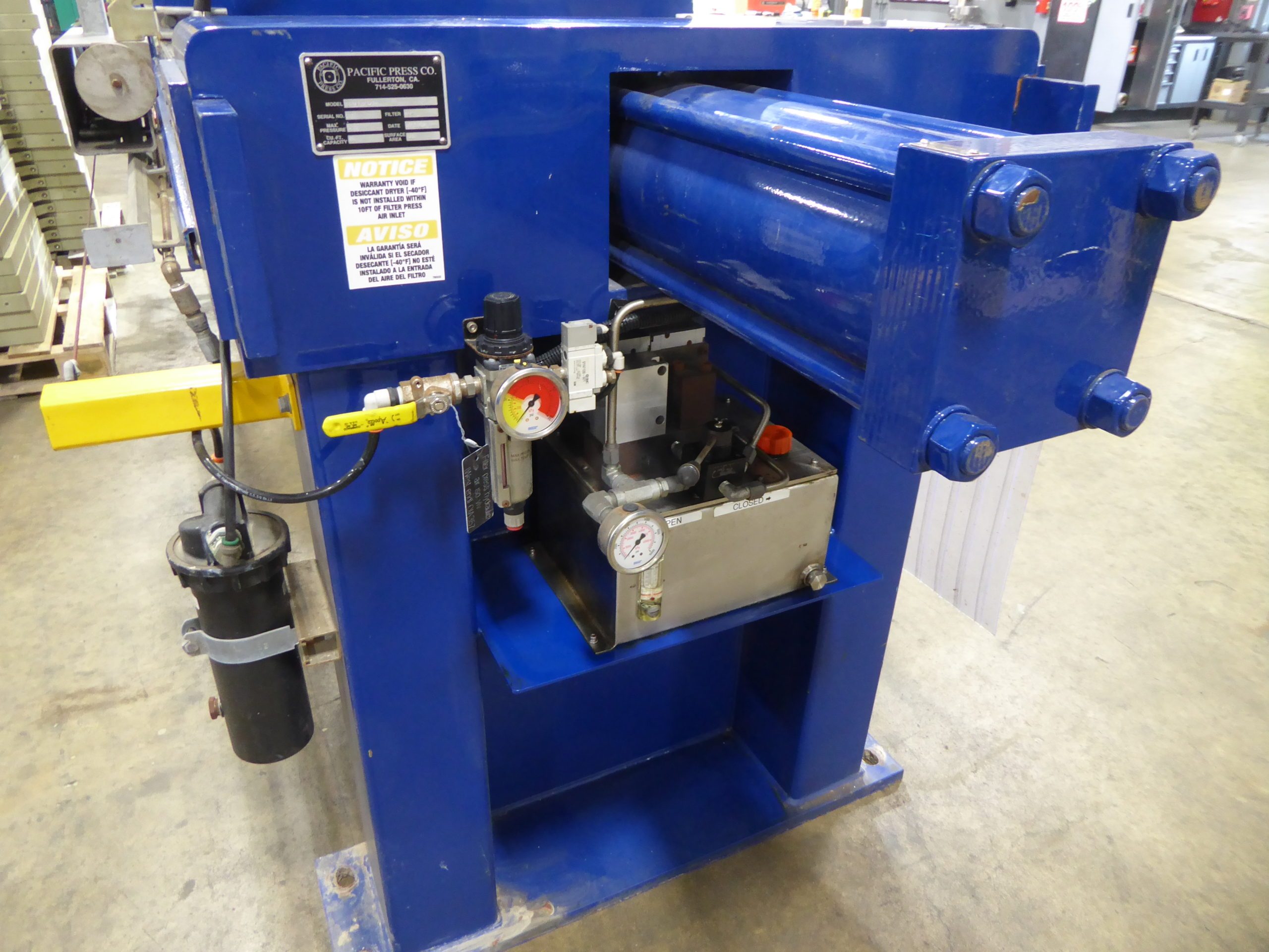 Used Filter Press – Pacific 20 Cu’ Air Over Hydraulic Filter Press ...