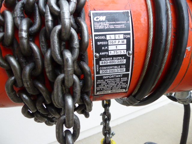 Used Hoist – CM Loadmaster 1 Ton Electric Chain Hoist H2103-Hoists ...